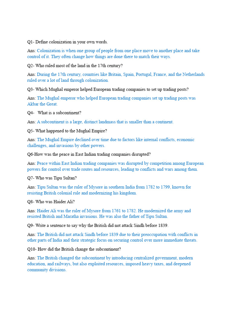 Notes of Colonization of The Subcontinent | PDF | British Empire ...