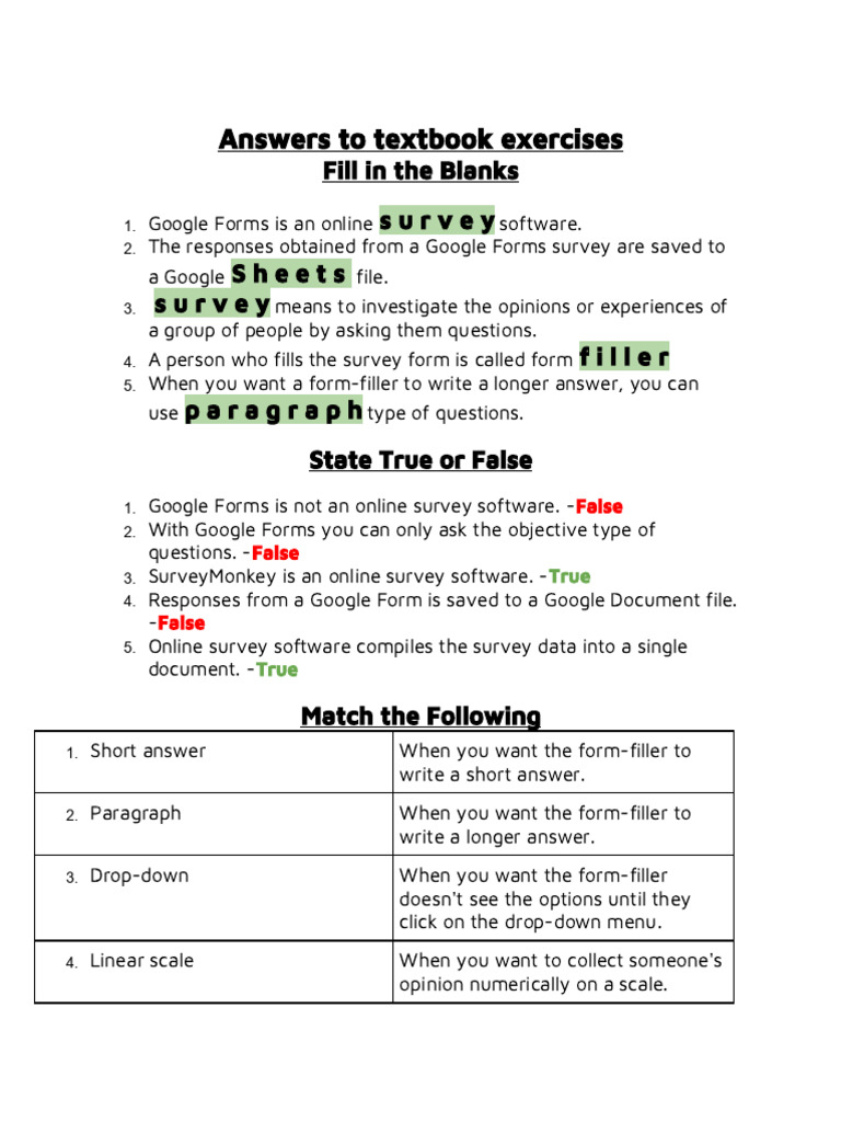 Google Forms Textbook Exercise Answers | PDF | Multiple Choice