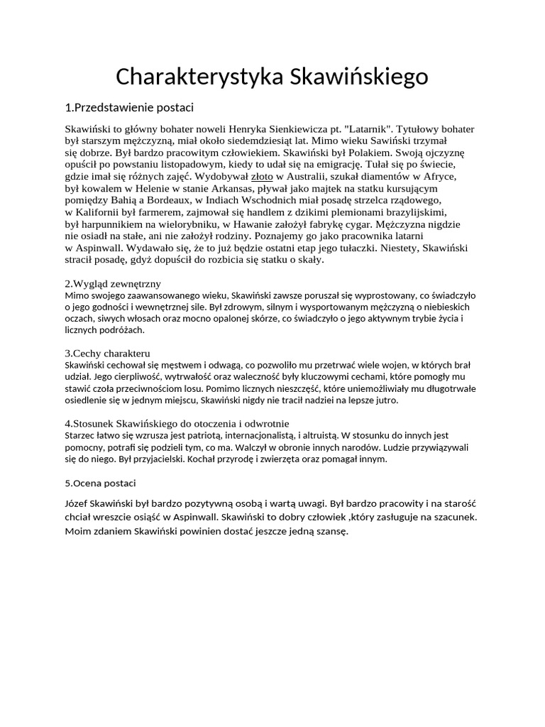 Charakterystyka Skawińskiego | PDF