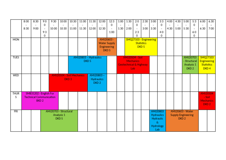 TIMETABLE SEM 4 | PDF | Civil Engineering | Earth Sciences