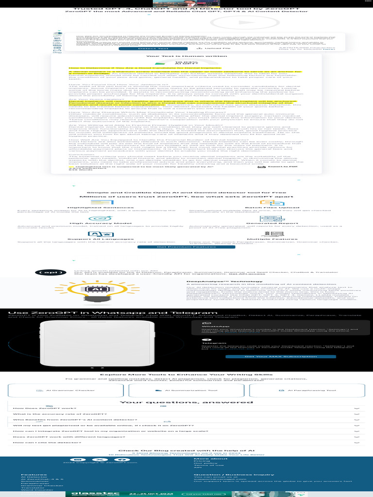 AI Detector - Trusted AI Checker For ChatGPT, GPT4 & Gemini 2 | PDF | Dental Implant | Dentistry