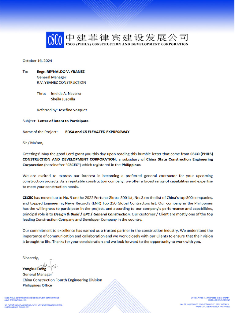 Letter Csco - Edsa and C5 e Evated Expressway Project | PDF