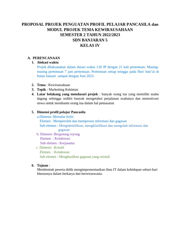 Proposal Projek Dan Modul Ajar P5 | PDF