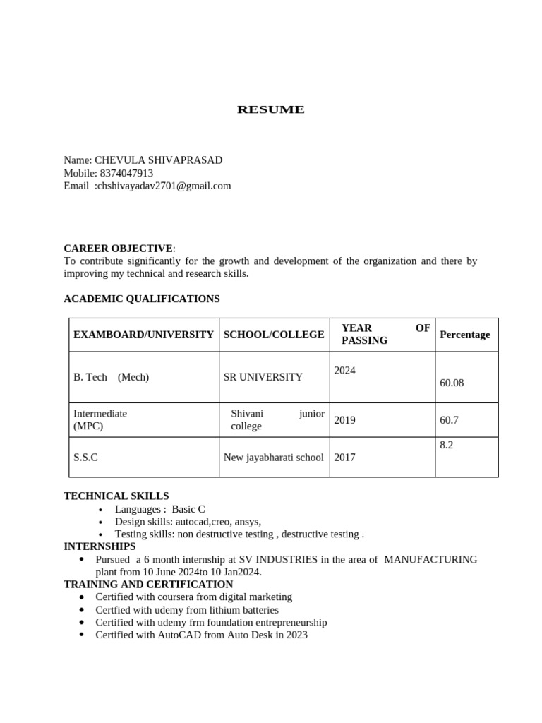 Shiva Resume | PDF | Career & Growth | Business
