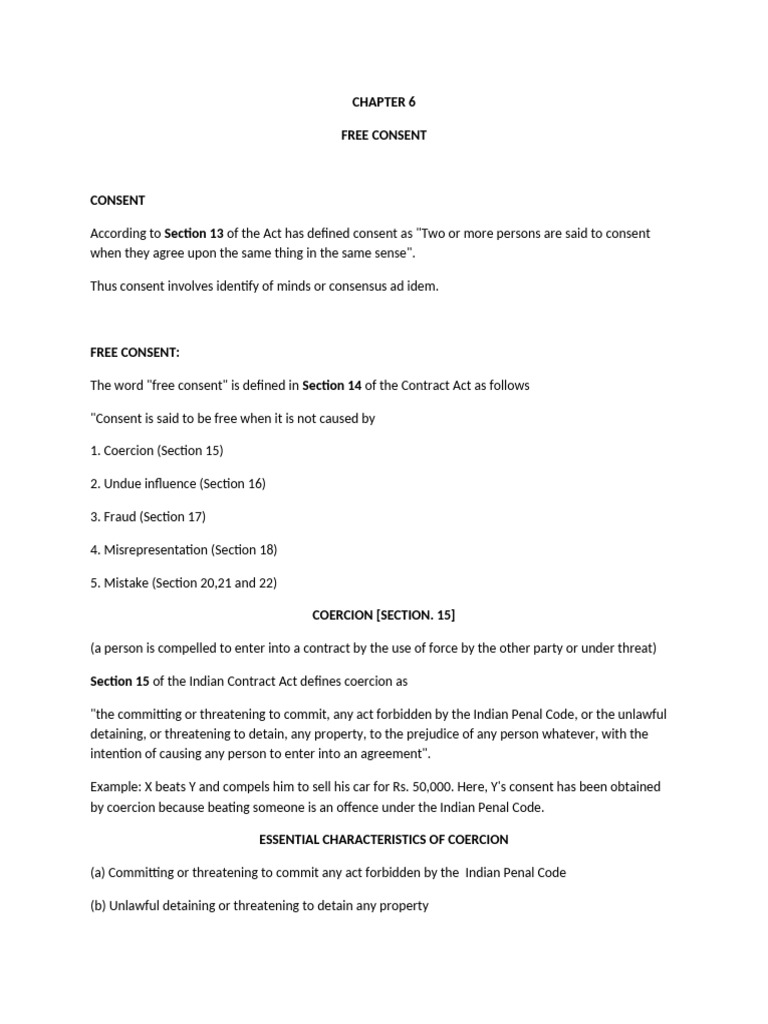 Chapter 6 Free Consent | PDF | Misrepresentation | Private Law