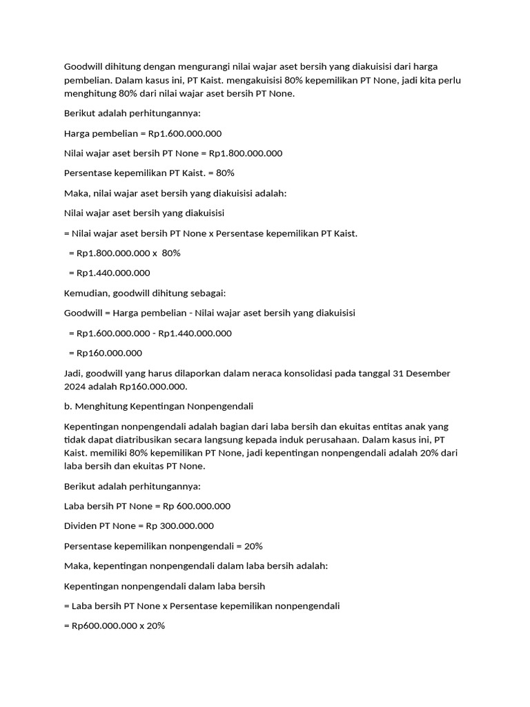 Menghitung Goodwill dalam Akuisisi Perusahaan | PDF