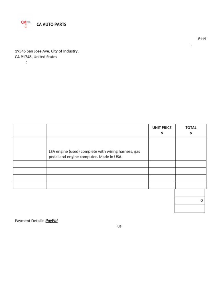 Invoice: Ca Auto Parts | PDF