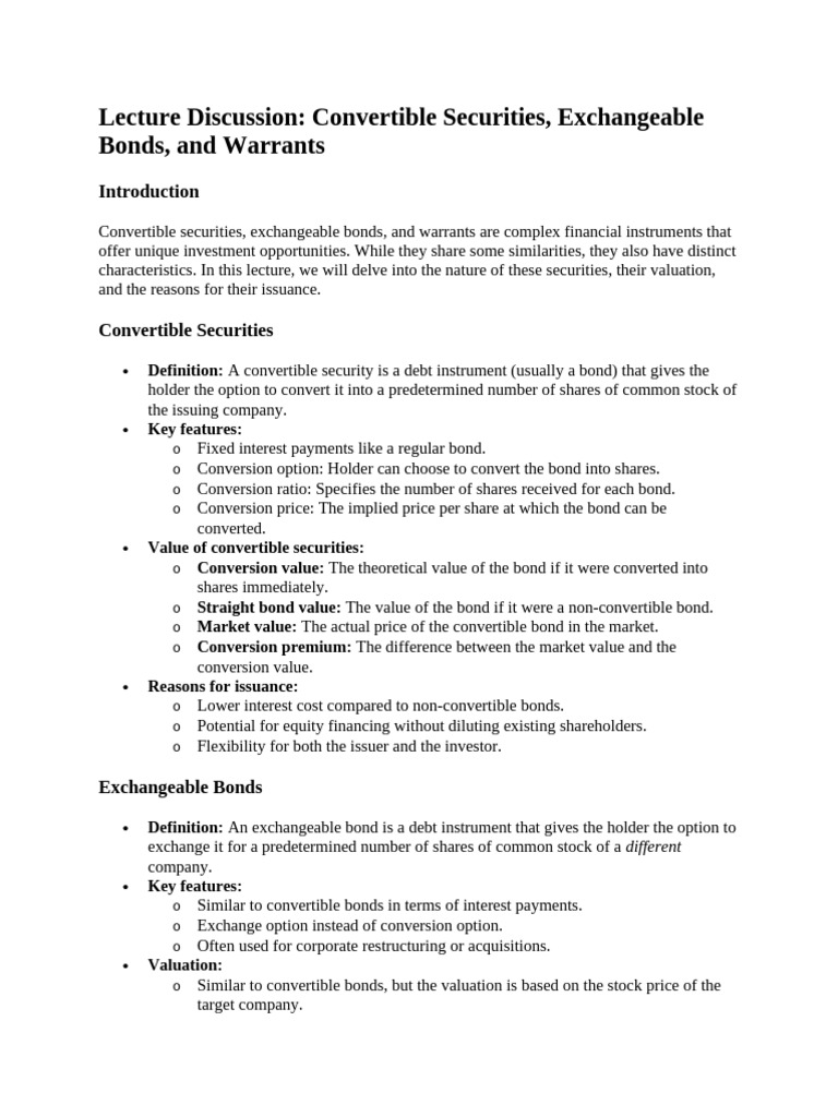 Convertibles Exchanges and Warrants 1 | PDF | Business | Finance ...