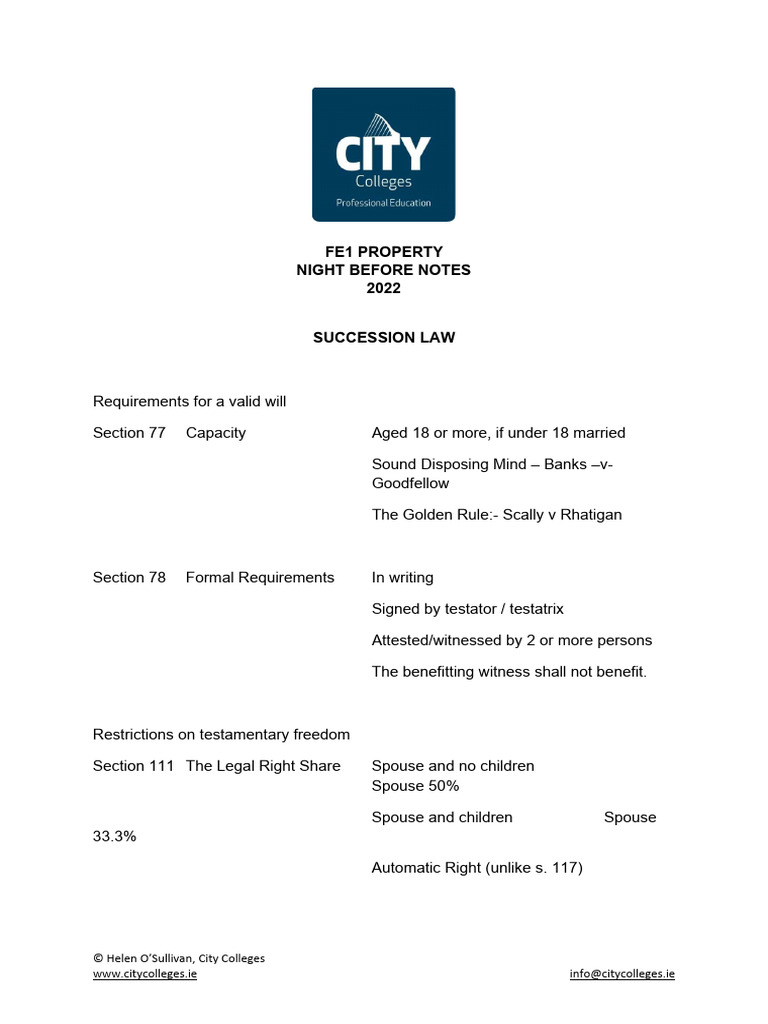 FE1 Property Exam Night Before Notes | PDF | Concurrent Estate ...