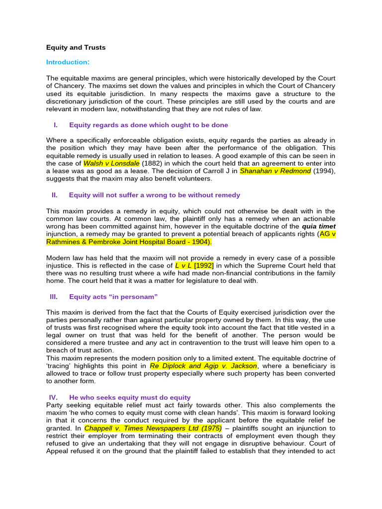 Equity Notes FE-1 | PDF | Equity (Law) | Legal Remedy
