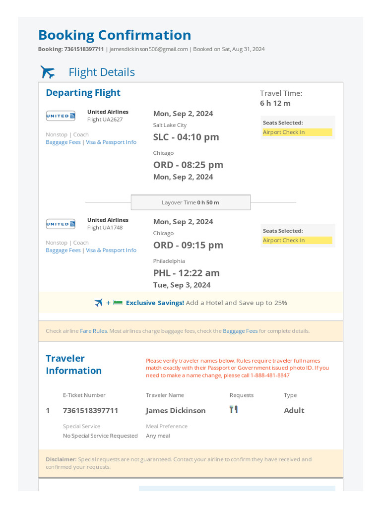 Booking Confirmation: Flight Details | PDF