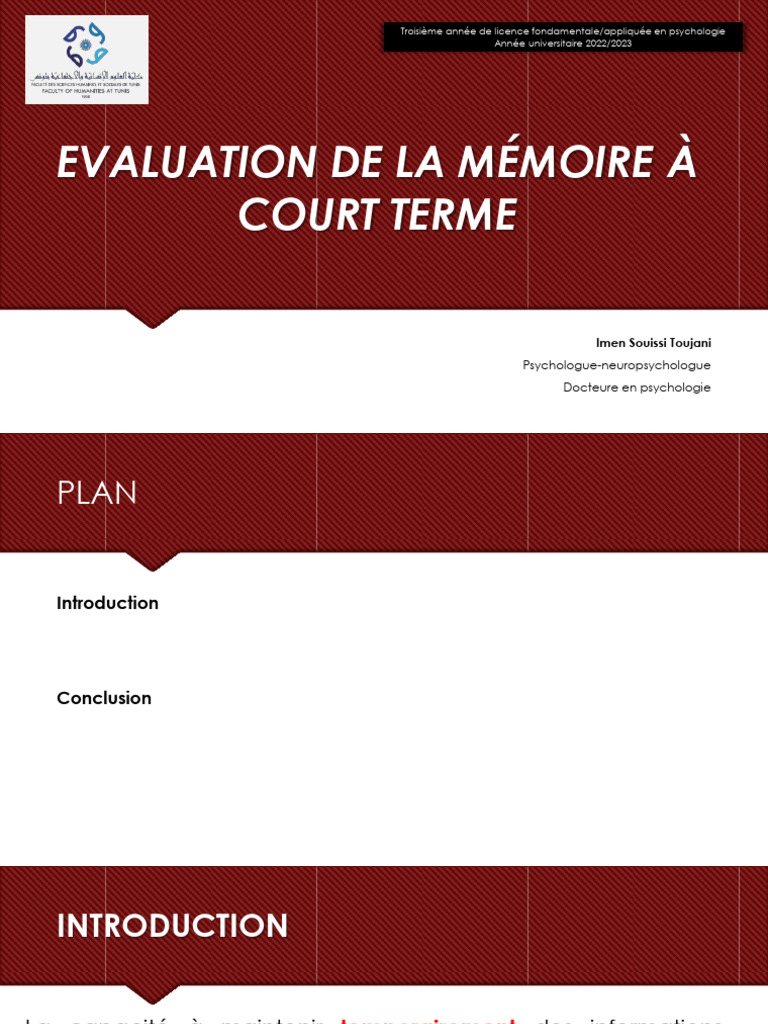 Évaluation de la mémoire à court terme | PDF | Mémoire | Processus mentaux