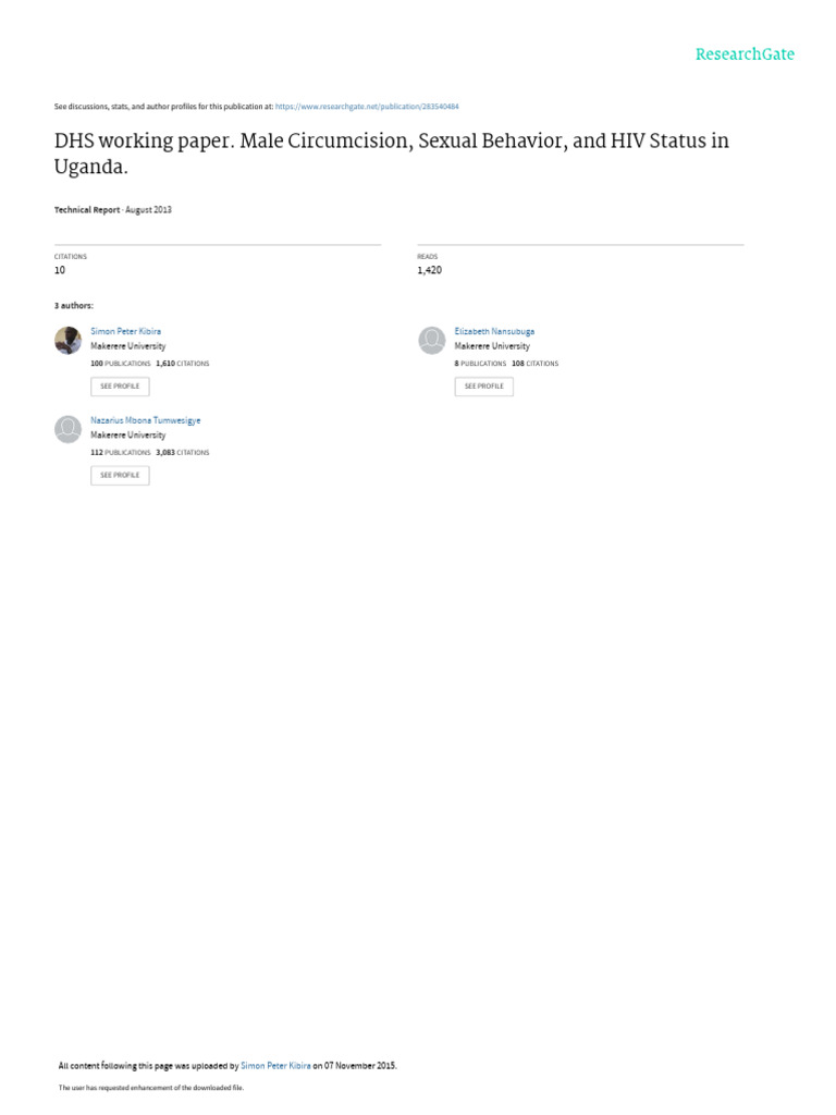 WP100 MaleCircumcisionSexualbehaviourandHIV 2013 | PDF | Circumcision ...