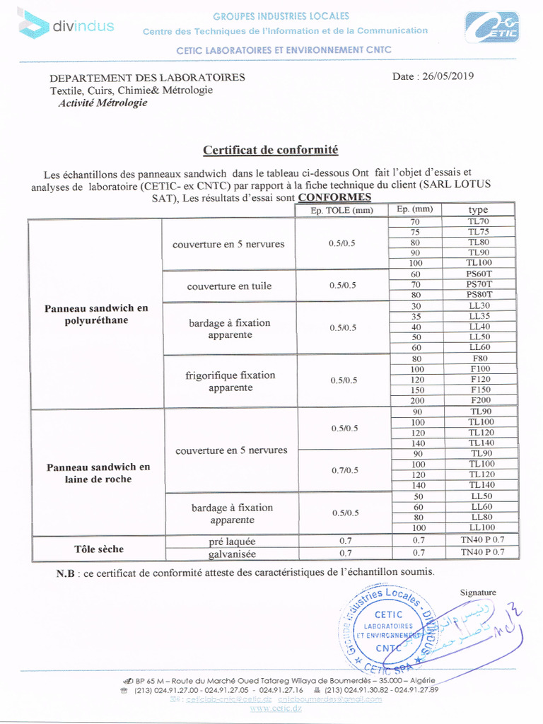 Certificat de Conformité | PDF