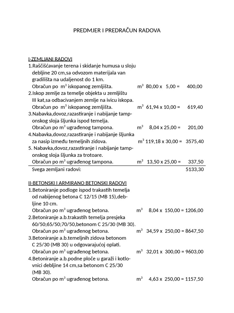 Predmjer I Predračun Radova | PDF