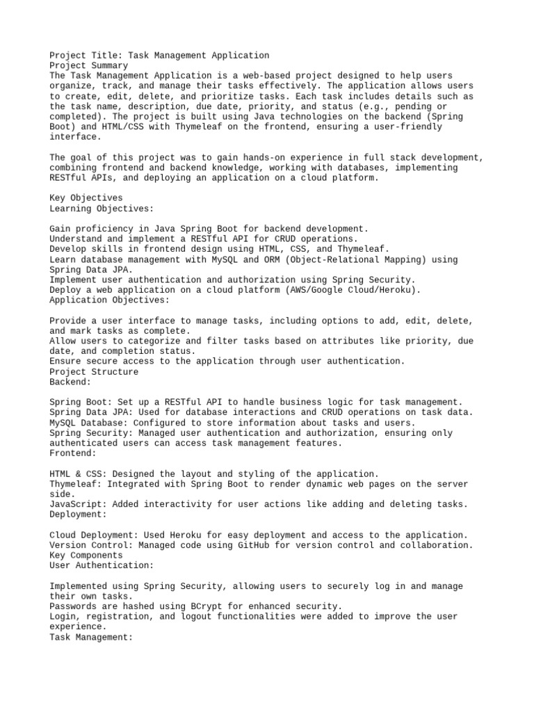 Project Title Task Management Application | PDF | Databases | My Sql