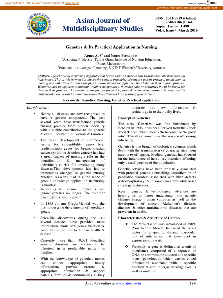 Practical Genetics Applications in Nursing | PDF | Gene | Dominance ...