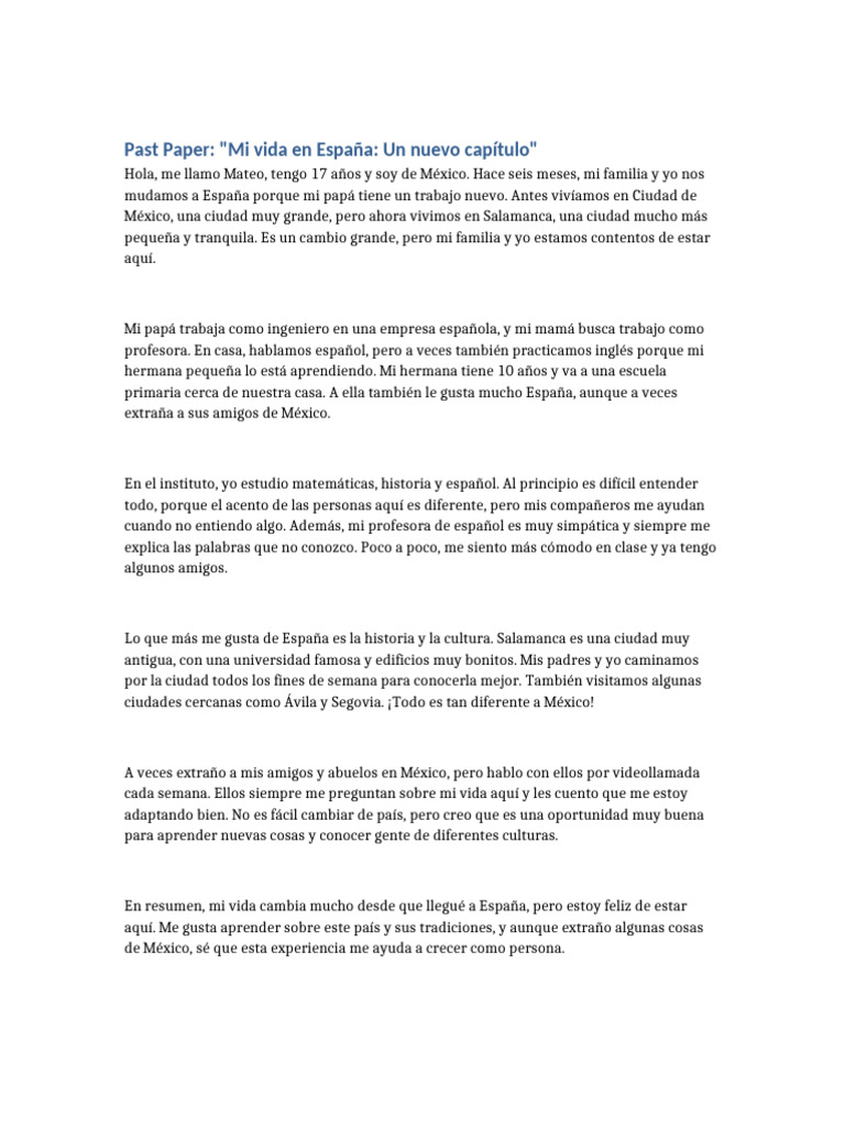 Past Paper Mi Vida en España | PDF