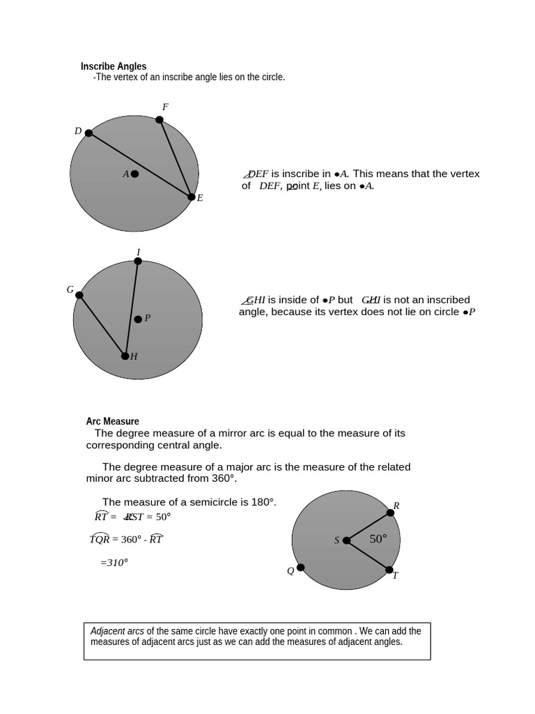 Geometry: Inscribed Angles & Arcs | PDF
