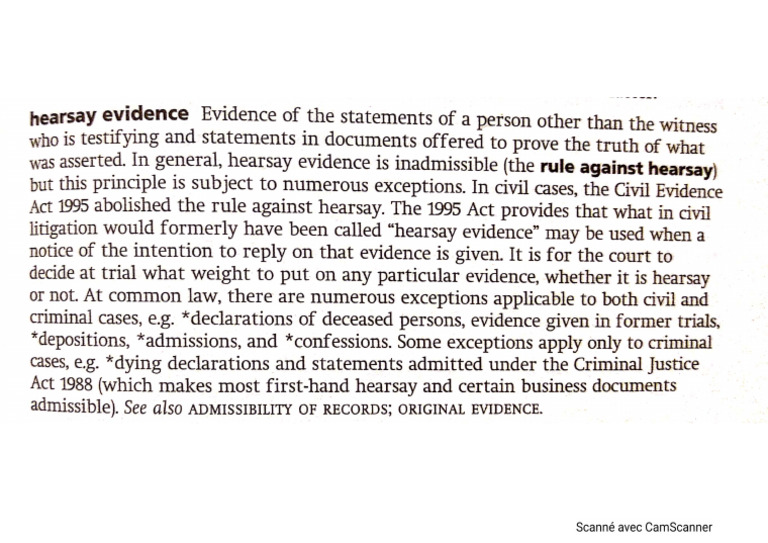 Hearsay Definition - Oxford Dictionary of Law | PDF