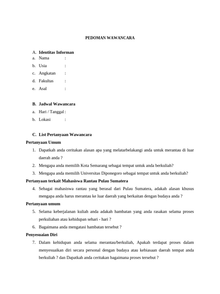 Pedoman Wawancara Kualitatif | PDF | Karier & Perkembangan