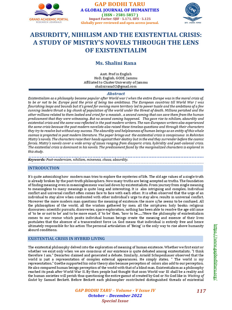 (117-120) Absurdity, Nihilism and The Existential Crisis A Study of ...