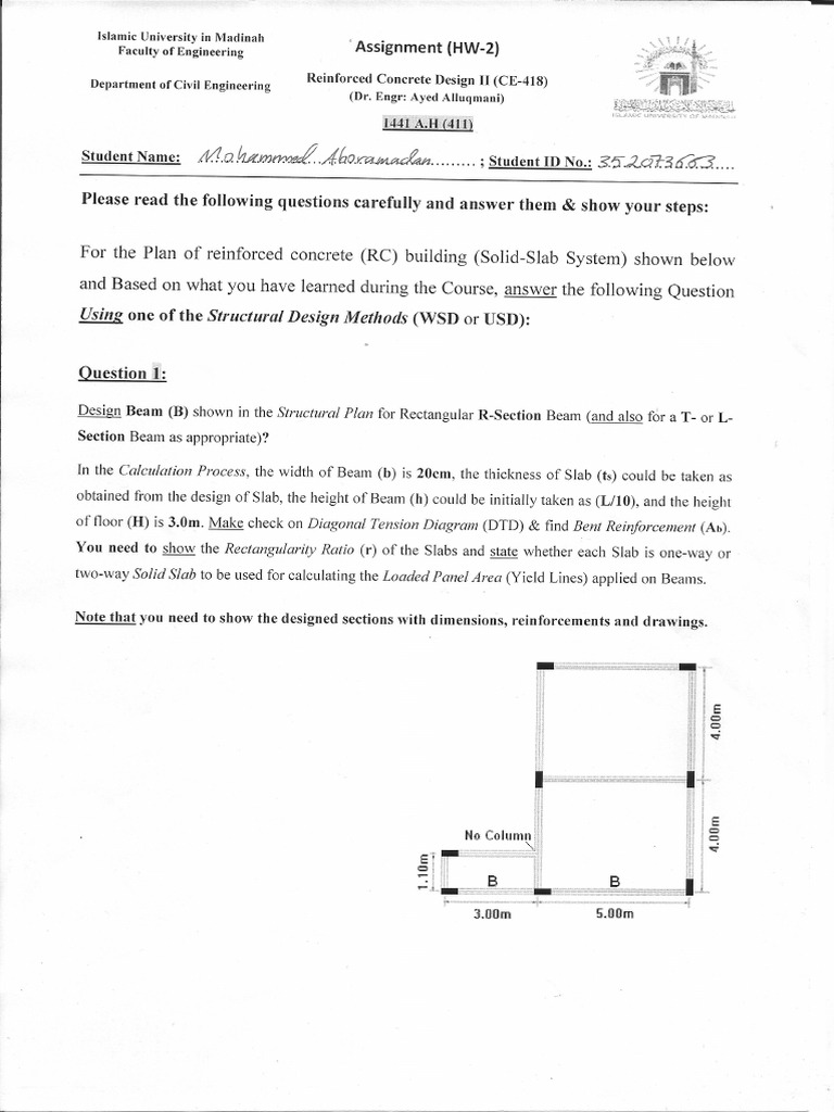 5 & 6 & 7. i[[Design of Beams, Columns, Footings]]i = [[[Part a]]] - QZ.1&2 & HW.1&2 & Exam-1 | PDF