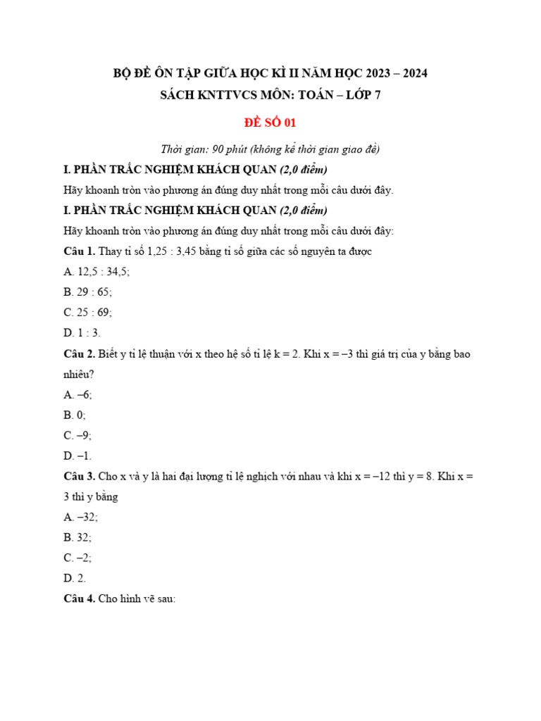 Bo de On Thi Giua Hoc Ki 2 Toan 7 KNTT | PDF