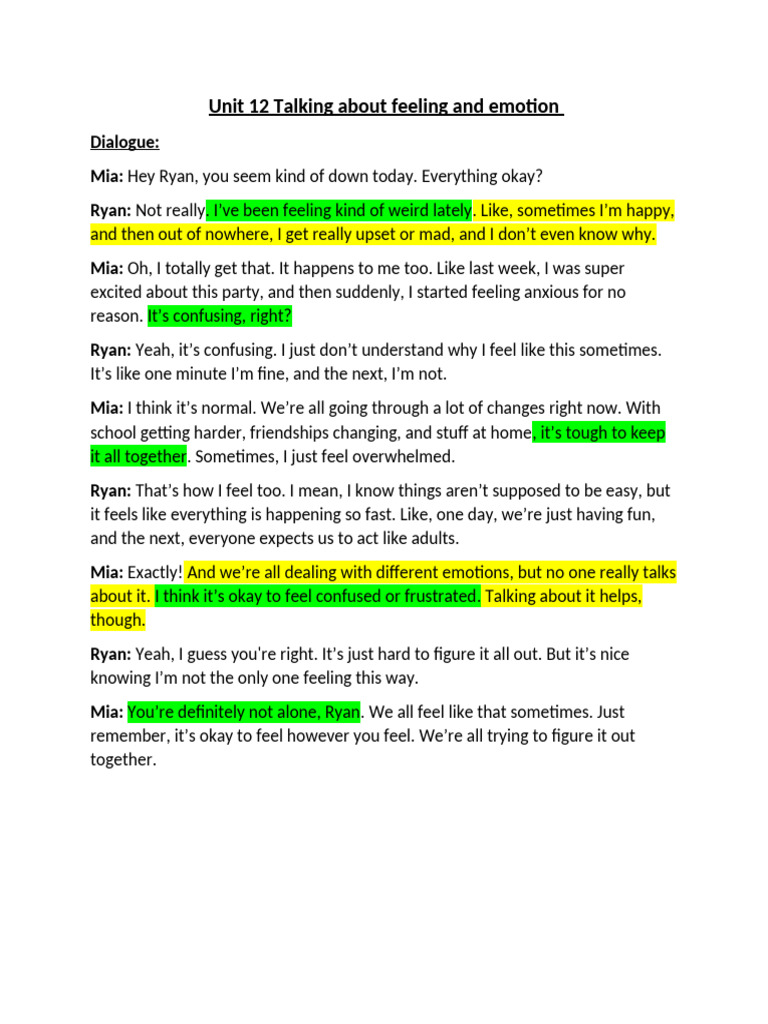 Unit 12 Talking about feeling and emotion | PDF