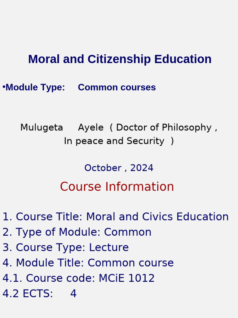 Moral& Citizenship Course Out Line PP | PDF | Morality | Civics