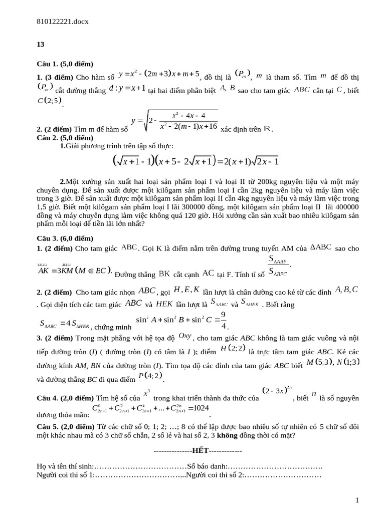 #13LTK HSG10 Toán 01 | PDF