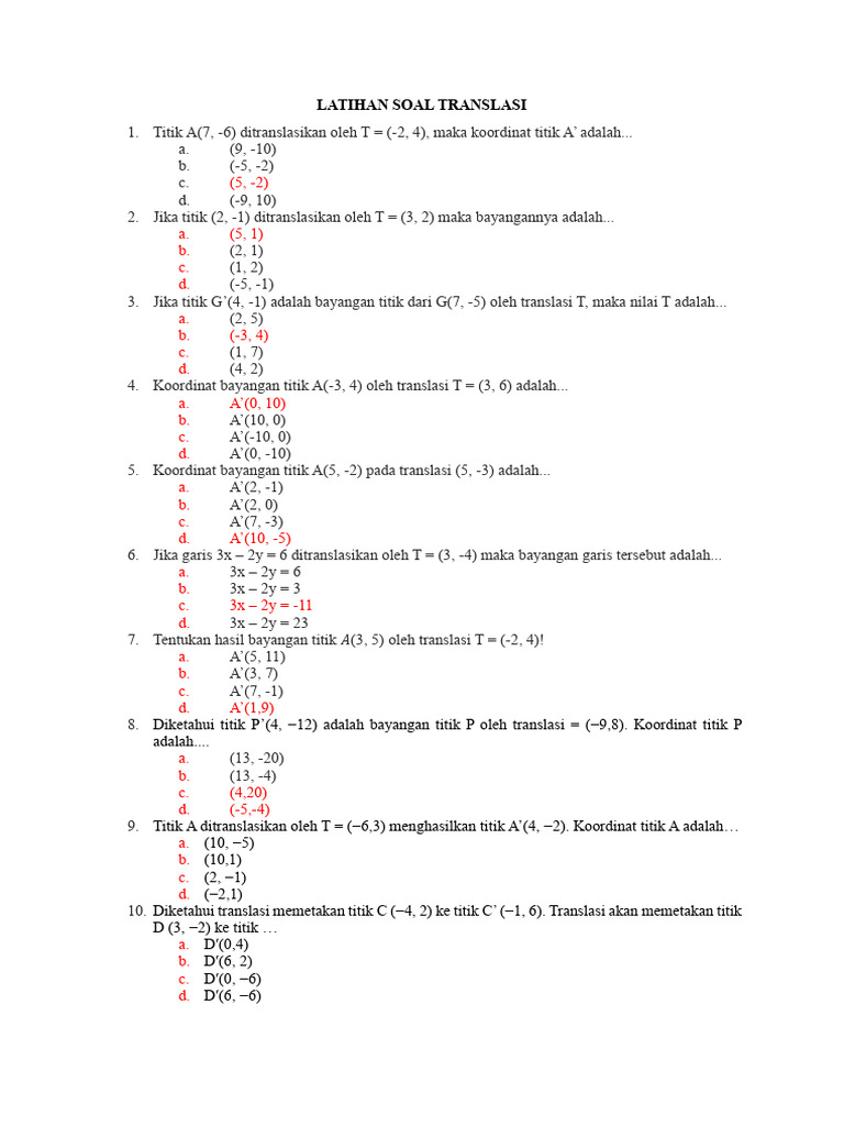 Latihan Soal Translasi | PDF
