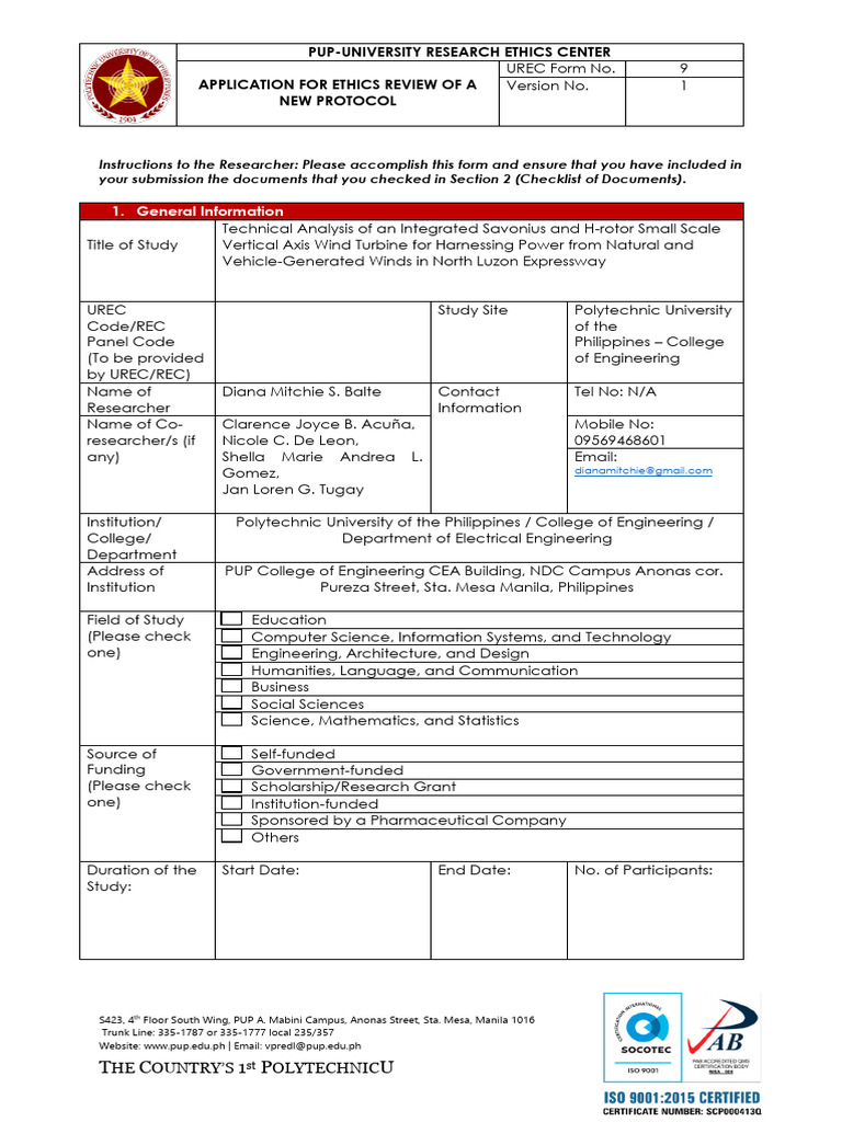 UREC-Form-9-Application For Ethics Review of New Protocol | PDF