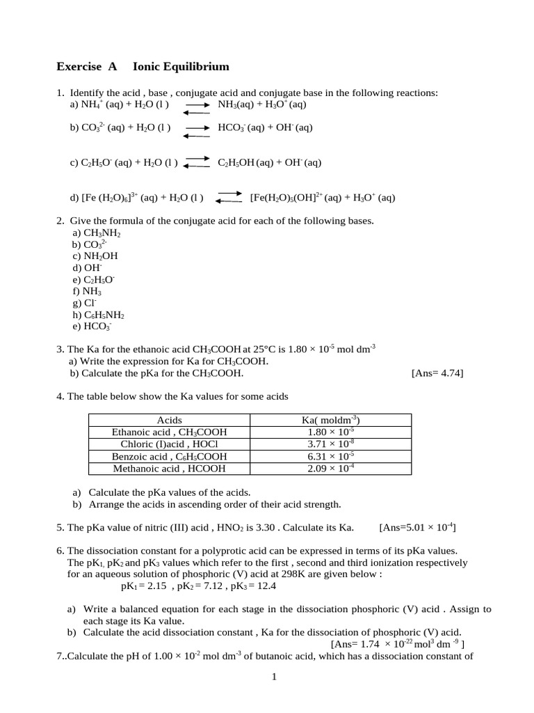 Ionic Equilibrium and Solubility Calculations | PDF | Ph | Acid