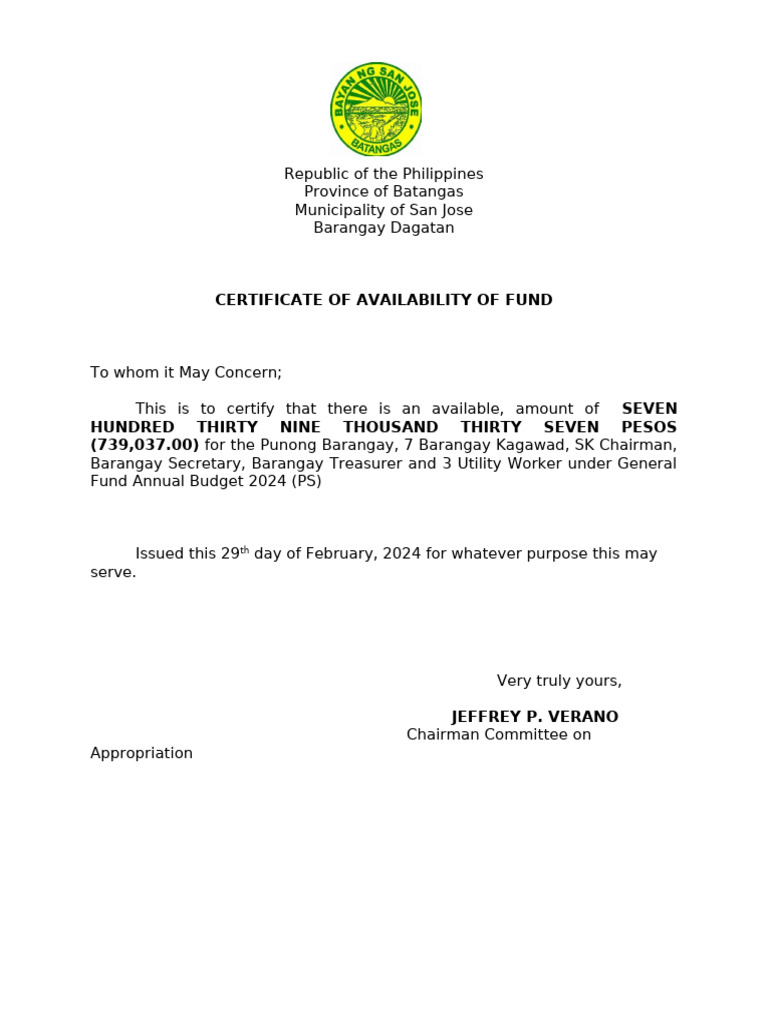 Availability of Fund February 2024 | PDF | Philippines
