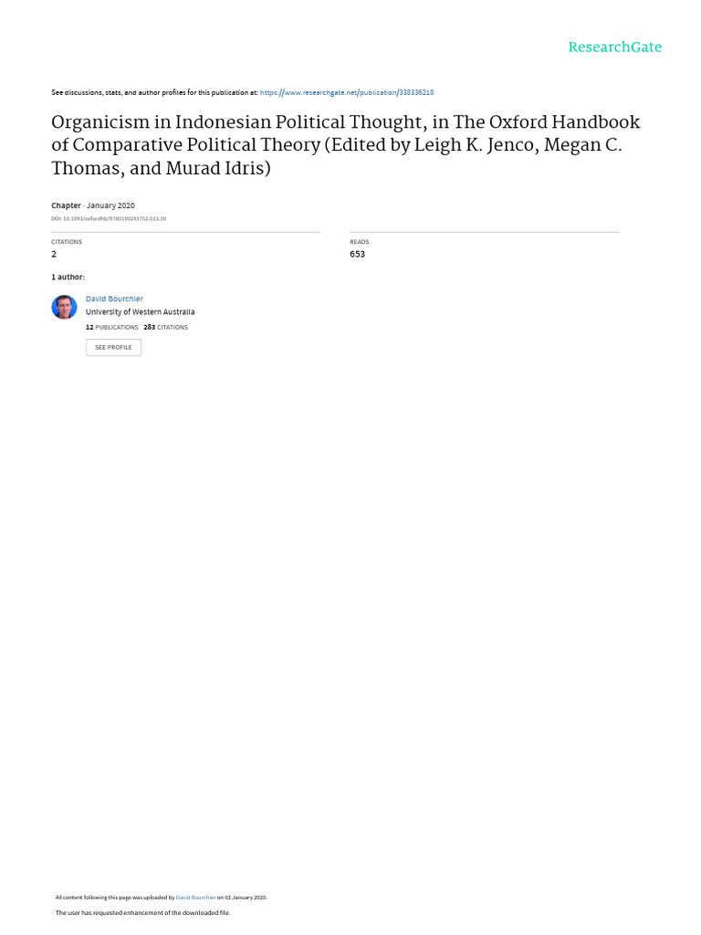 David Bouchier - Organicism in Indonesian Political Thought | PDF ...