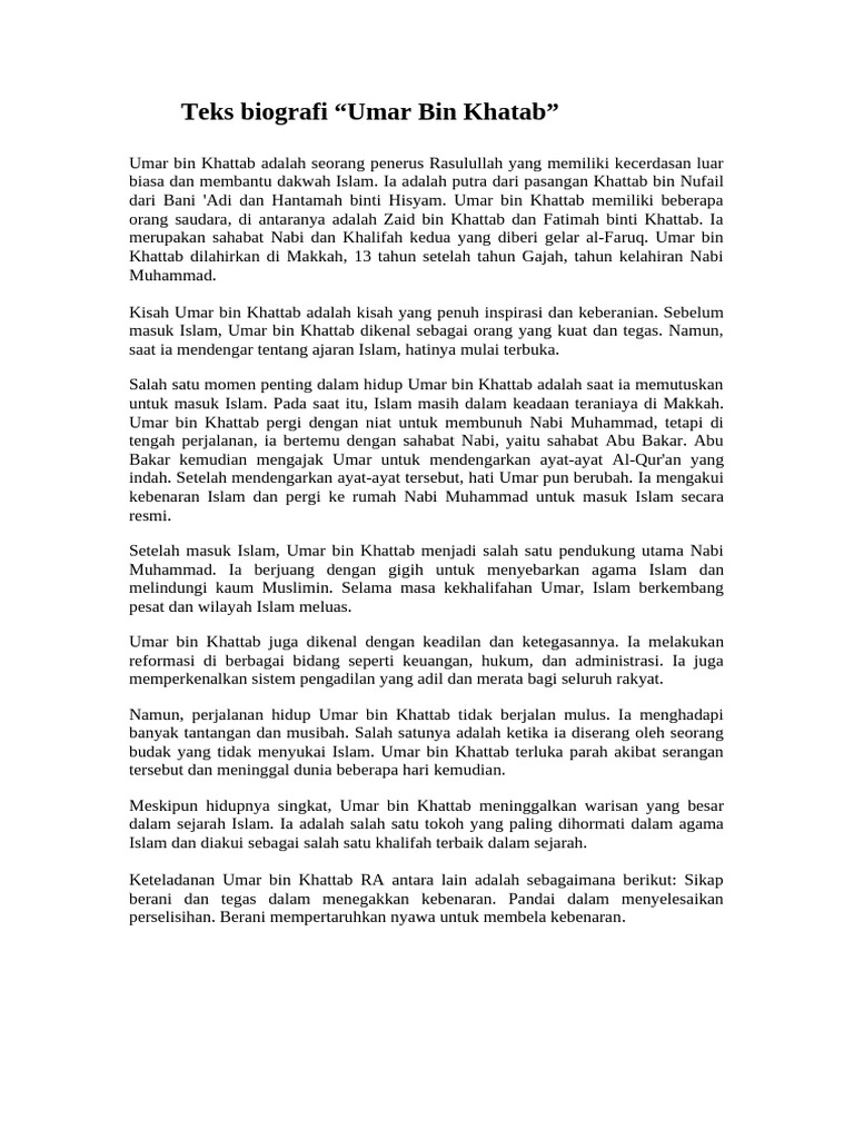 Teks Biografi Umar Bin Khatab | PDF