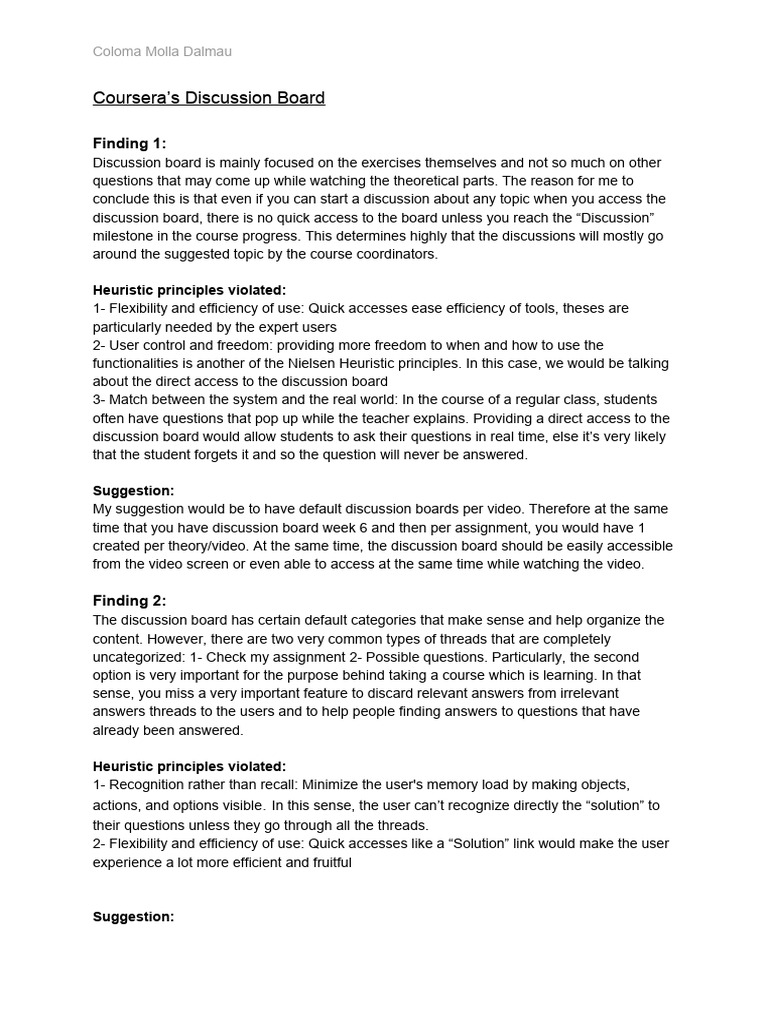 Enhancing Coursera Discussion Boards | PDF | Heuristic | Internet Forum