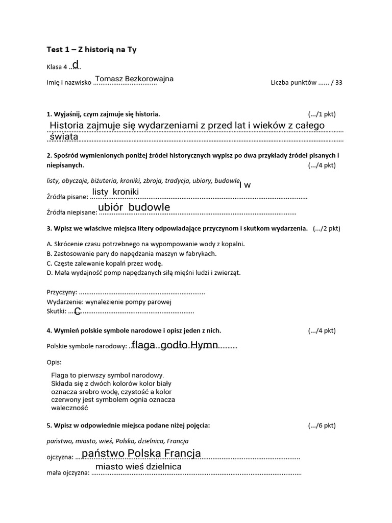 Edited - (Template) Test 1-Z Historią Na Ty | PDF