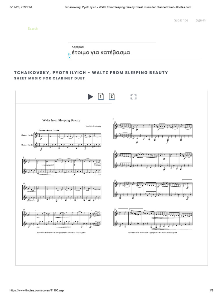 Tchaikovsky, Pyotr Ilyich - Waltz From Sleeping Beauty Sheet Music For ...