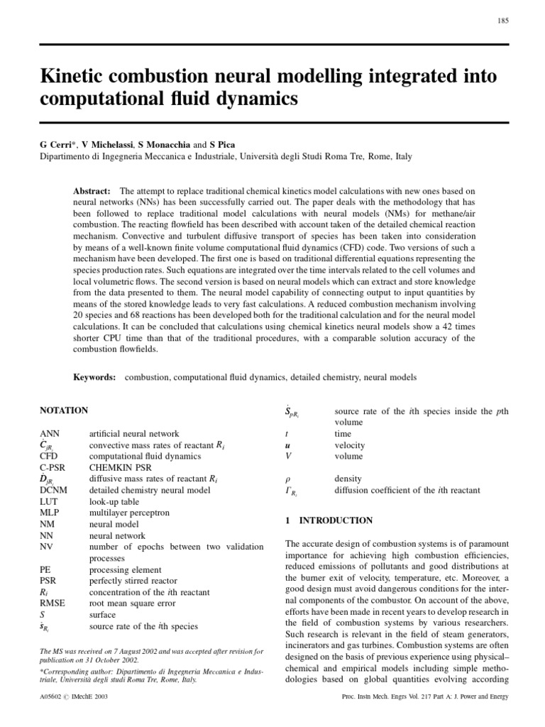 Cerri Et Al 2003 Kinetic Combustion Neural Modelling Integrated Into Computational Fluid ...