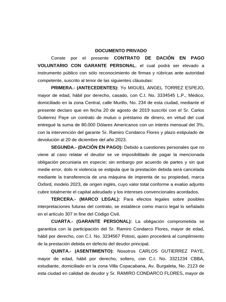 MODELO DACION EN PAGO PRACTICAS 2024 | PDF | Pagos