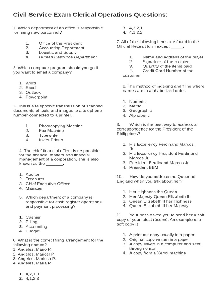 Civil Service Exam: Clerical Operations | PDF | Invoice | Receipt