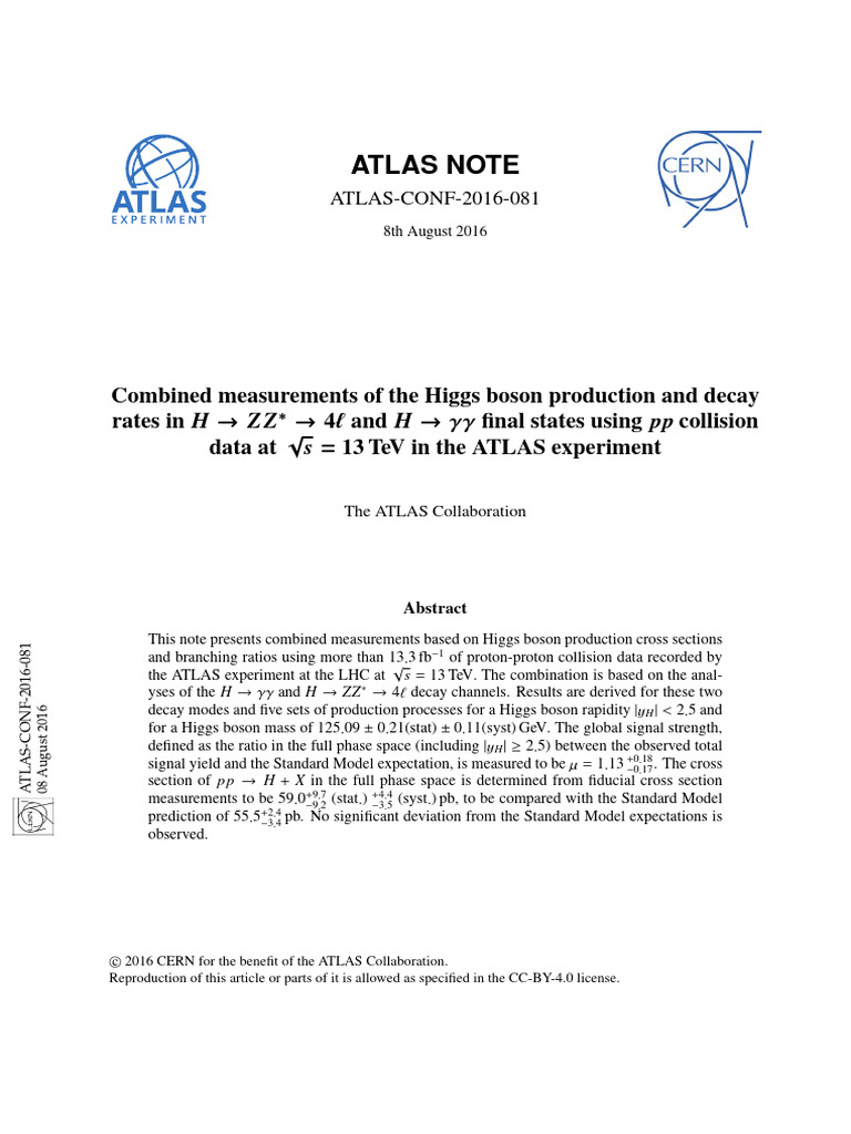 ATLAS-CONF-2016-081 | PDF | Atlas Experiment | Higgs Boson