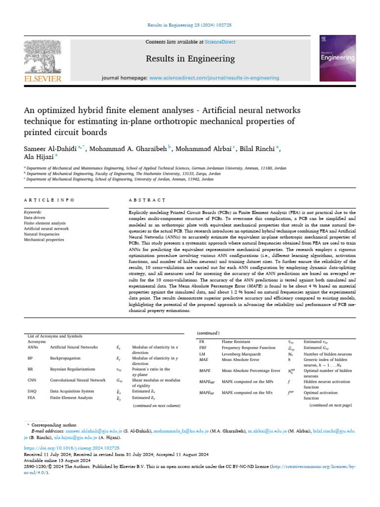 An optimized hybrid FEA-ANN for PCBs | PDF | Mean Squared Error | Finite Element Method