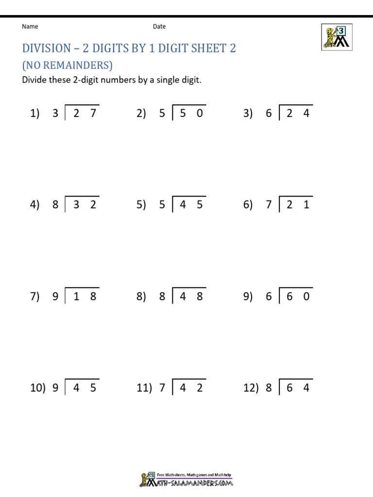 2-Digit Division Worksheet Answers | PDF