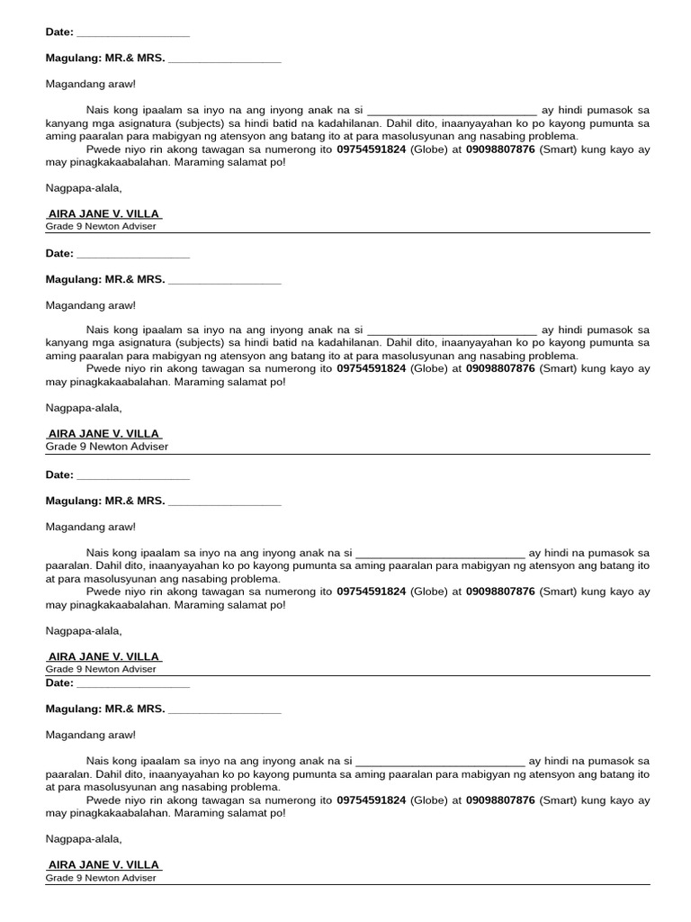 Letter For Advisory 4 | PDF