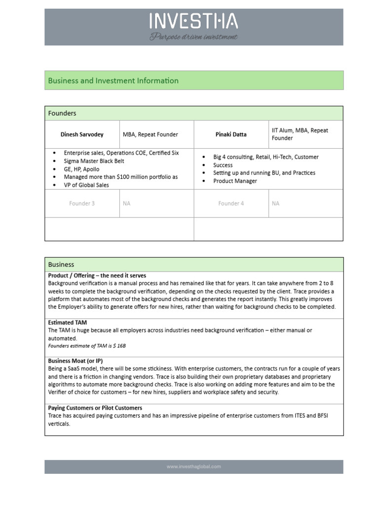 Trace Investment Memo | PDF | Valuation (Finance) | Investing