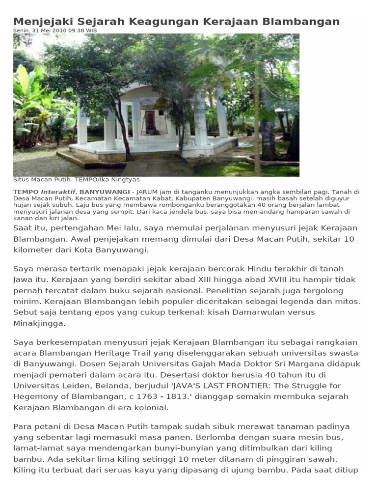 Menjejaki Sejarah Keagungan Kerajaan Blambangan | PDF