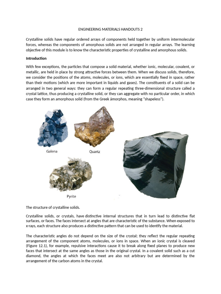 Engineering Materials Handouts | PDF | Crystal | Solid